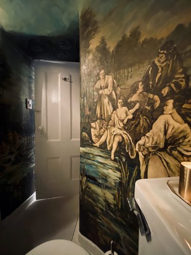 A turret bathroom with a rococo mural | Eat Drink & Be Carrie